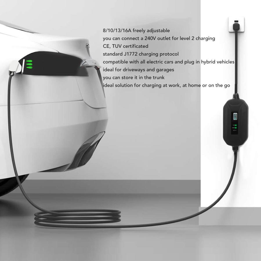 電気自動車 EV充電器ケーブル EV充電器 充電ケーブル 100-240V 16A 電流調整可能 50/60Hz 家庭用自動車充電 SAE ...