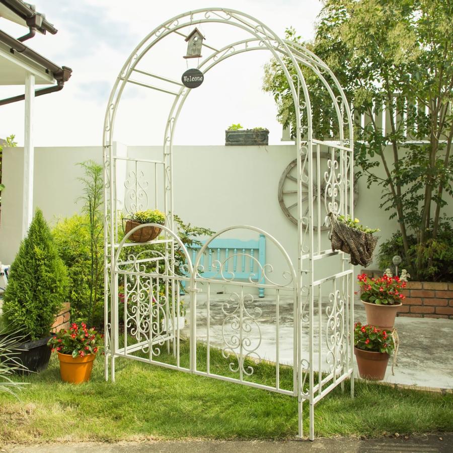 ガーデンガーデン ゴージャスアイアンアーチ&ゲート 高さ213cm×幅137cm×奥行58cm 立体構造 アンティークホワイト IPN-79 : 20240707024318-00118 ...