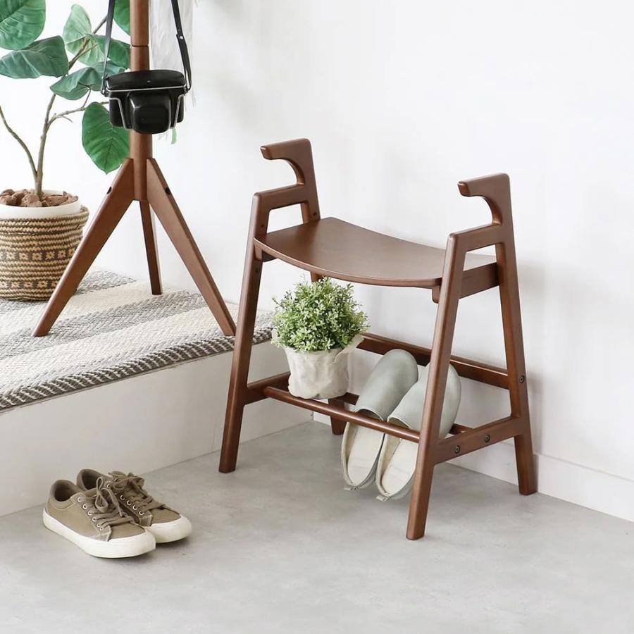ICHIBA 玄関ベンチ 玄関椅子 ILC-3734 NA BR アームベンチ Arm Bench crest コンパクト スリム 手すり チェア 収納 ブラウン ナチュラル 木製 立ち上がり ...