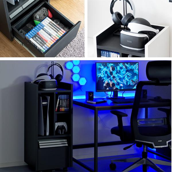 宮武製作所 ゲーム機 収納 ラック REGABO レガボ GRK-001 幅38.5 スリム コンパクト 充電スタンド ルーター収納 棚 引き出し キャスター付き デザイナーズ ゲームラック ...