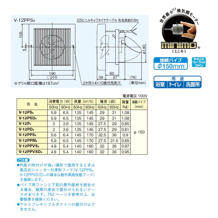 三菱 【V-12PPS8】三菱 パイプ用ファン 角形格子グリル V-12PPS7後継機種 MITSUBISHI : コンパルト - 通販 - Yahoo!ショッピング