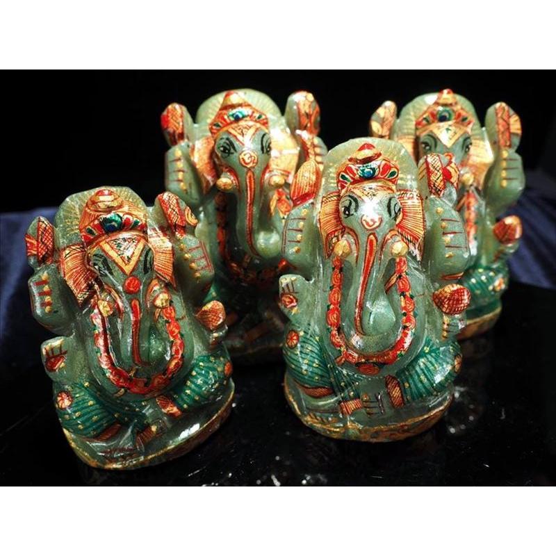 アベンチュリン ガネーシャ彫り置物 約140g-160g 1個売り 豪華22金カラー彩色 夢を叶える象 悩みや不安からの解放 極上手彫り インド産 : パワーストーン 天然石 ComRose ...