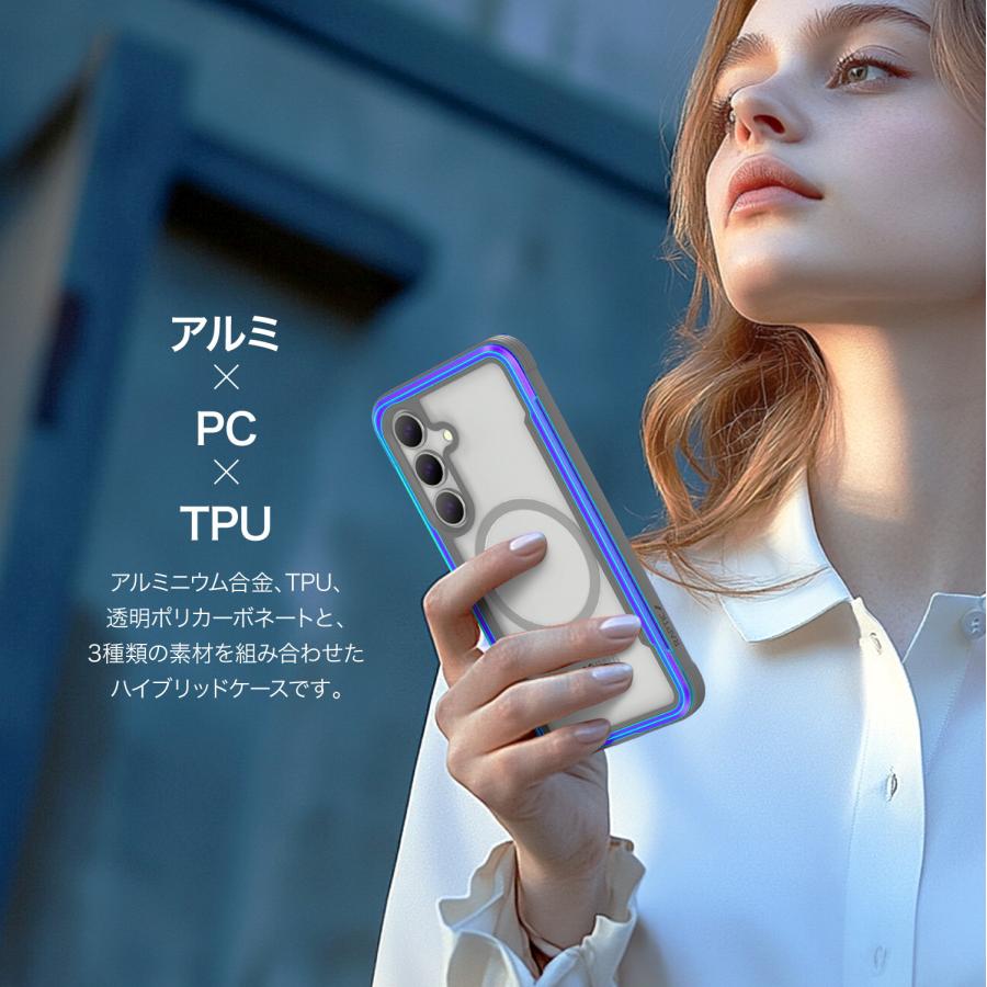 RAPTIC Galaxy S25 ケース クリア MagSafe対応 耐衝撃 米軍MIL規格 スマホケース アルミ フレーム カバー GalaxyS25 SC-51F ギャラクシーS25 ...