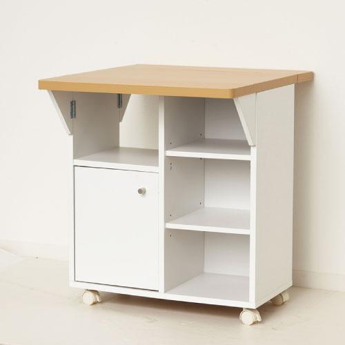収納ラック バタ式キッチンワゴン60 ホワイト [4954877497530] W60×D64.5(41)×H68.5cm バタフライ式 天板開閉可能 組立式 クロシオ メーカー直送 ...