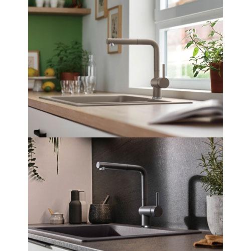 キッチン水栓 LINUS-S anthracite アンスラサイト シングルレバー混合水栓 [BLANCO-516688] ホース引き出し式 ...