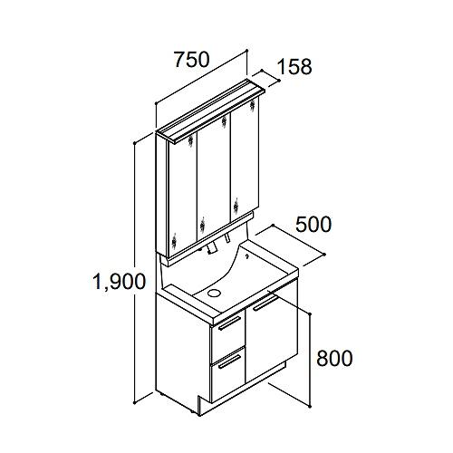 LIXIL リクシル 洗面化粧台 クレヴィ 間口750 奥行500タイプ [Crevi15] 3面鏡 ディープグレー セットプラン おしゃれ ドレッサー 4トン配送 メーカー直送 ...