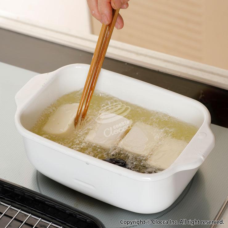 富士ホーロー 角型天ぷら鍋 ホーロー IH対応 温度計付き 揚げ網 バット付き TP-20K.W .LG.VA 天ぷら鍋 角型 琺瑯 揚げ鍋 角形 四角 スクエア : クッキングクロッカ ...