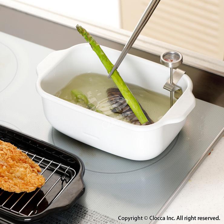 富士ホーロー 角型天ぷら鍋 IH対応 温度計付き 揚げ網 バット付き ホワイト ライトグレー TP-20K.W .LG ホーロー 揚げ鍋 四角 スクエア :fuji-tp-20k:クッキン ...