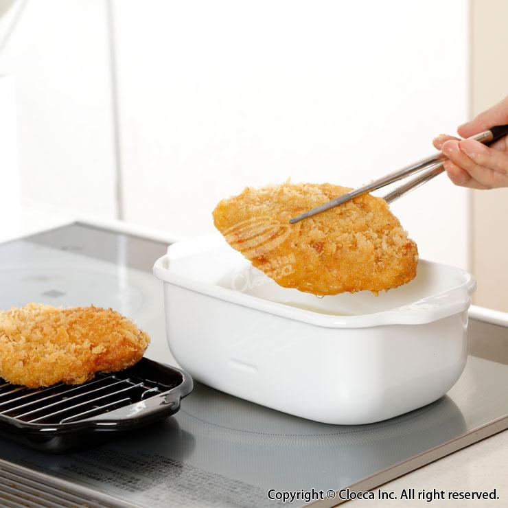 富士ホーロー 角型天ぷら鍋 ホーロー IH対応 温度計付き 揚げ網 バット付き TP-20K.W .LG.VA 天ぷら鍋 角型 琺瑯 揚げ鍋 角形 四角 スクエア : クッキングクロッカ ...