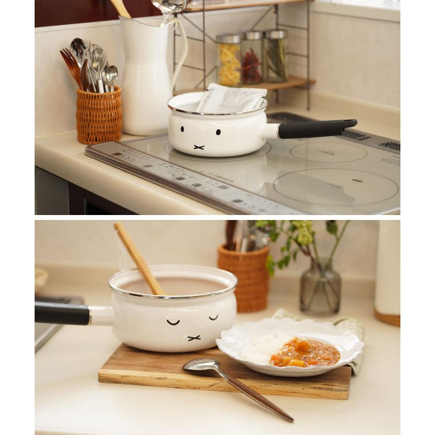 ミッフィーフェイス 18cm 片手鍋 MFF-18S ガラス蓋付き IH対応 富士ホーロー miffy フェイス グッズ 片手鍋 離乳食 調理 ...