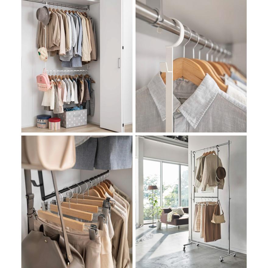 山崎実業 スマート 伸縮収納力アップ2段ハンガー ホワイト 5678 ブラック 5679 yamazaki smart スリム 衣類収納 子供服 収納力 クローゼット ハンガーラック ...