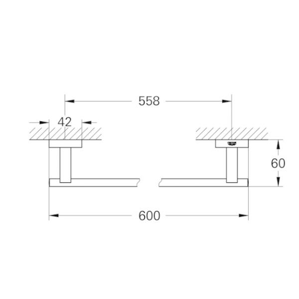 GROHE グローエ 40509001 アクセサリー エッセンシャルキューブ タオルバー 600mm クローム ...