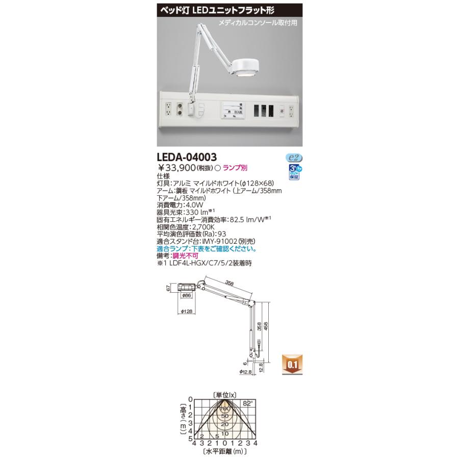 東芝ライテック LEDA-04003 ベースライト ランプ・スタンド台別売 LEDユニットフラット形 メディカルコンソール取付用 マイルド ...
