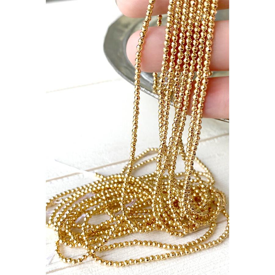 天然石 ヘマタイト （ラウンドカット） ゴールド 大きさ 約2×2.3mm 穴径 約0.6mm 1連 約39cm 約195個 : コスモポリタンビーズYahoo!店 - 通販 - Yahoo ...