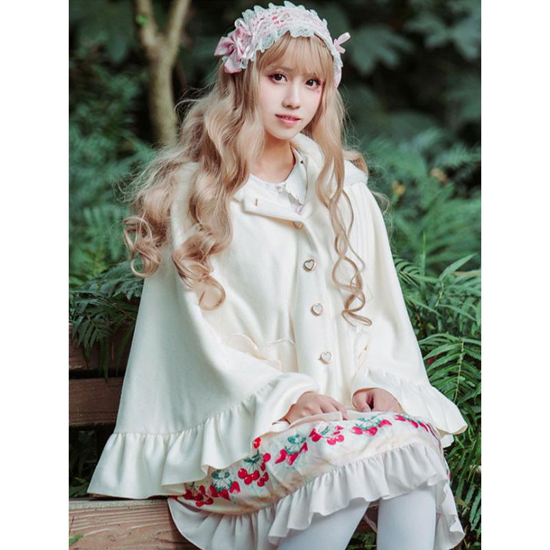 ロリィタケープ ウサギ柄 ホワイト スウィート リボン フリル ウサギ