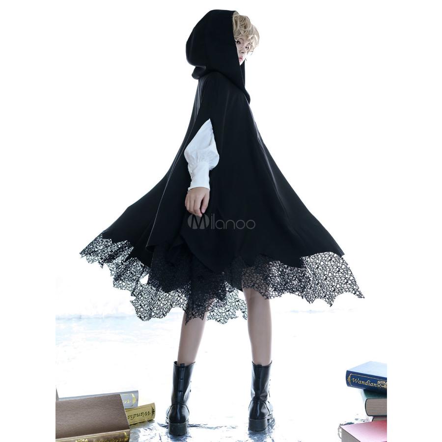 ゴシックロリータポンチョブラックポリエステル冬ロリータポンチョ