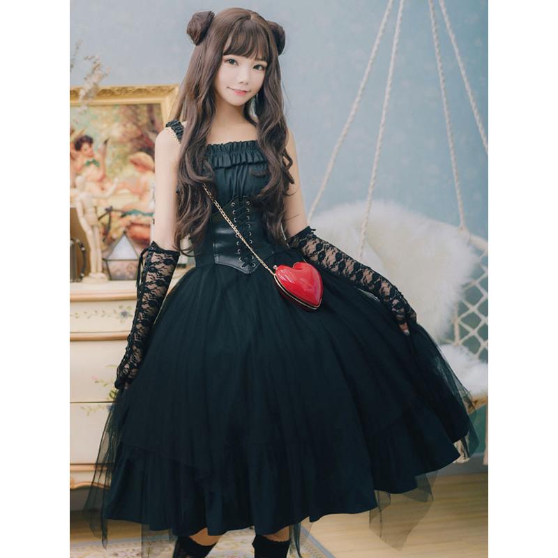 ゴスロリ ロリィタJSKドレス スチームパンク ノースリーブ フリル