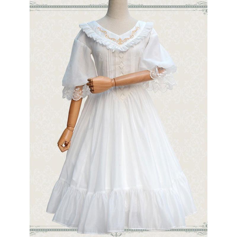 袖ありのワンピース 2021 ハーフスリーブ オーガンザ カジュアル