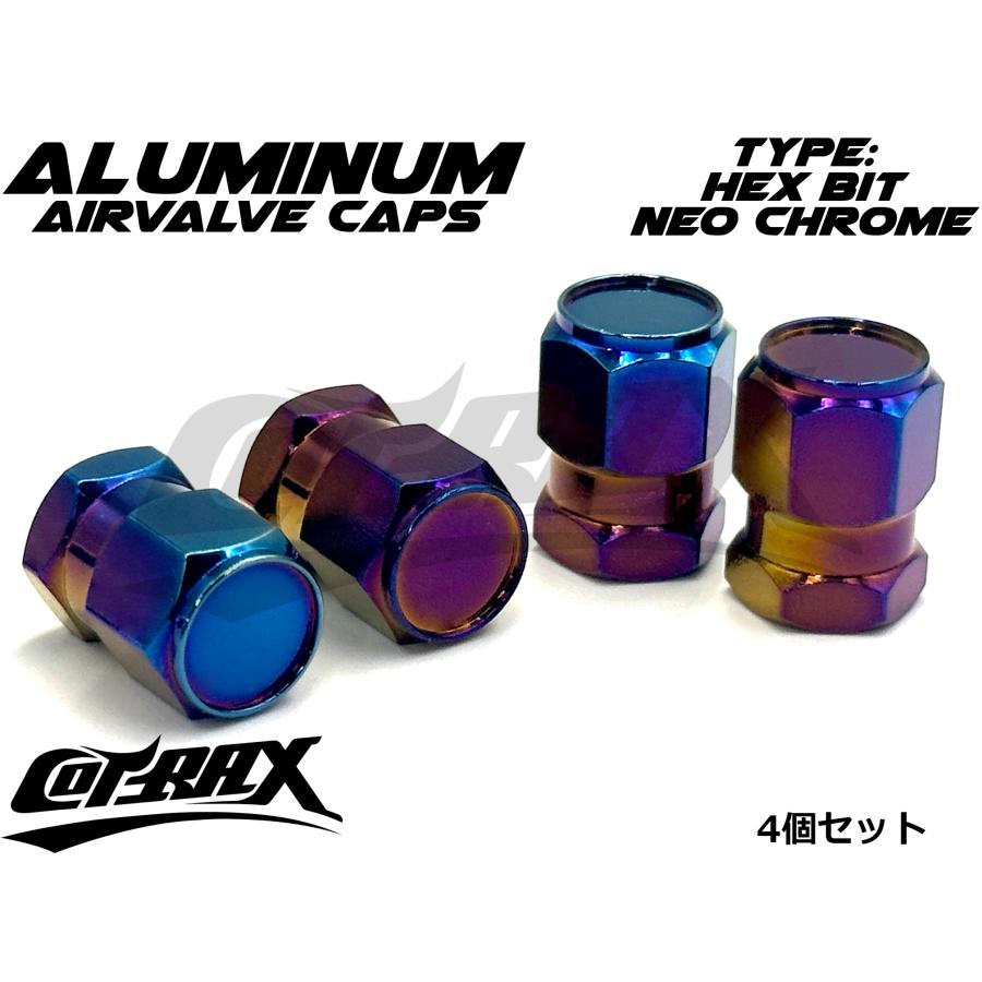 【COTRAX】アルミ エアバルブキャップ 4個set タイヤ ホイール 車 バイク 対応 汎用 ドレスアップ 軽量 台湾製 カスタム 六角ビット型(焼き色風/ネオクローム ...