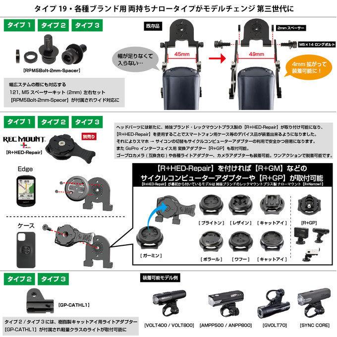 REC-MOUNTS N19-BRY+GP レックマウント ガーミン & ブライトン 第3世代 コンボ マウント (下部アダプター キャットアイ用ライトアダプター付き) : コジーバイシクル ...