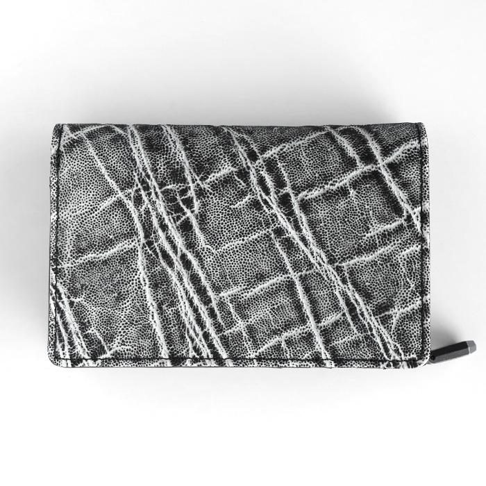 ZOO（レザー） ZOO (ズー) ゾウ革 財布 ミドル 二つ折り財布 L字ファスナー ブラッククラッシュ 本革 象革 イタリアンレザー メンズ レディース エキゾチックレザー 大容量 ...