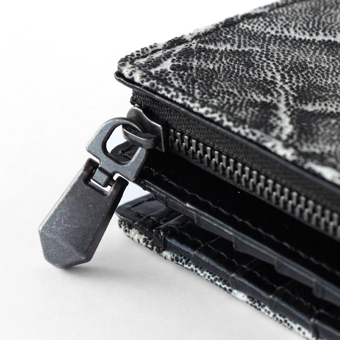 ZOO（レザー） ZOO (ズー) ゾウ革 財布 ミドル 二つ折り財布 L字ファスナー ブラッククラッシュ 本革 象革 イタリアンレザー メンズ レディース エキゾチックレザー 大容量 ...