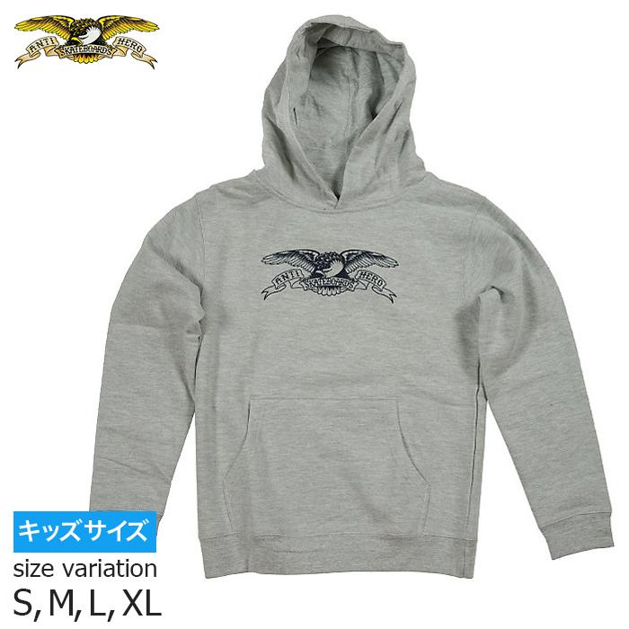 ANTIHERO YOUTH HOOD BASIC EAGLE HEATHER GRAY アンチヒーロー アンタイヒーロー フーディー パーカー プルオーバー スケボー スケートボード ...
