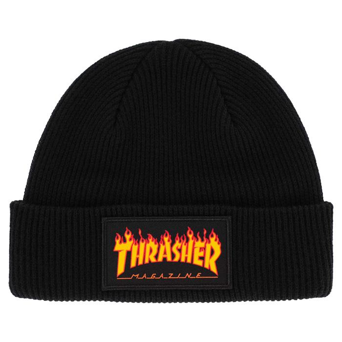 THRASHER スラッシャー ビーニー ニット帽 フレイム 帽子 ワッペン スケボー FLAME PATCH BEANIE BLACK SK8 ストリート : ah0840 : CRASS ...
