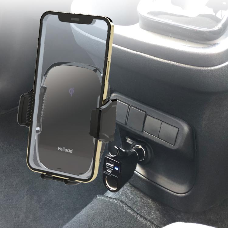 ペルシード 【在庫あり即納!!】ペルシード PPH2303 Qi対応 スマホホルダー 自動開閉 USBポート付き 横置き対応 アクセサリーソケット 取付 iPhone Android スマホ ...