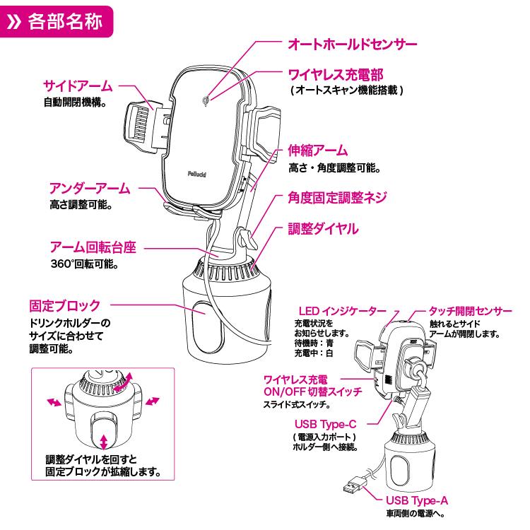 ペルシード PPH2307 Qi対応 スマホホルダー ドリンクイン 自動開閉 ロングアーム 横置き対応 ドリンクホルダー取付 iPhone Android : クレールオンラインショップ ...