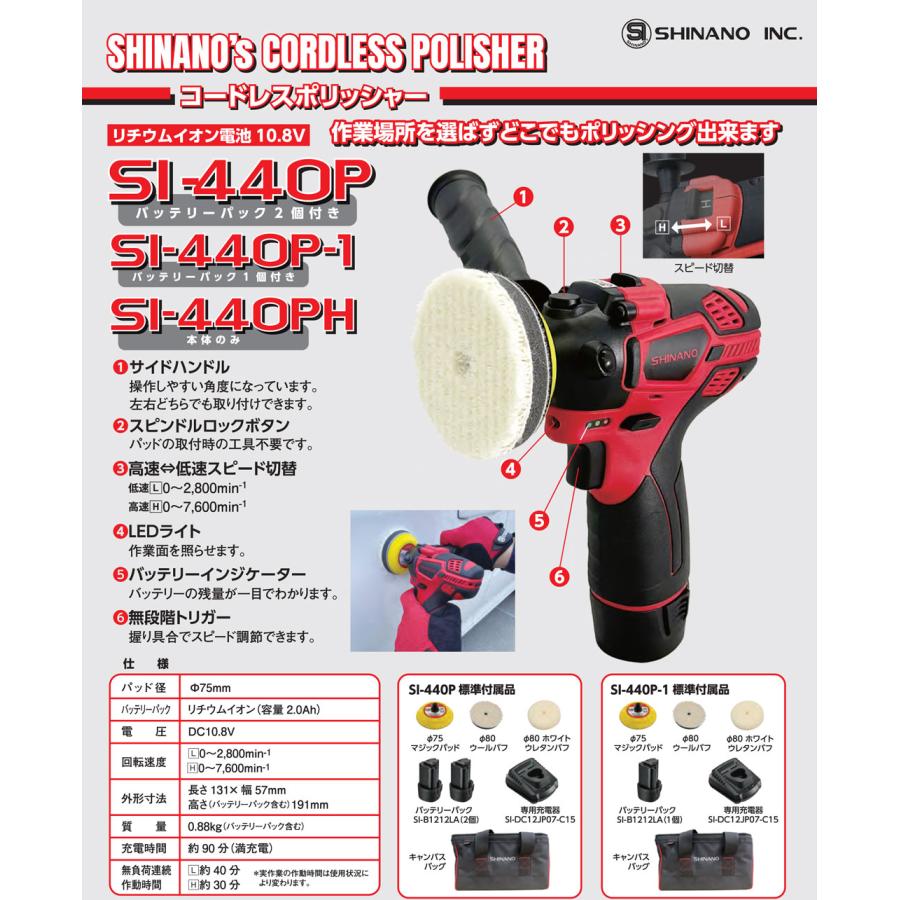 信濃機販（SHINANO） 信濃機販（シナノ） コードレスポリッシャー SI-440P バッテリーパック2個セット : ケミカル用品と工具の ...