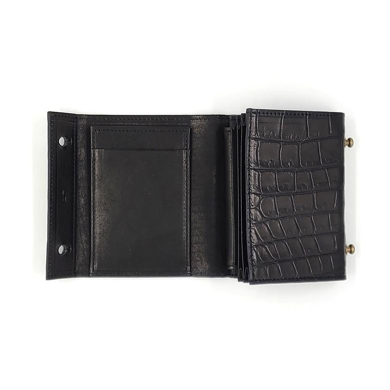 クロコダイル ギボシ留め二つ折り財布 ミッレフォッリエ 1枚革 クロコダイル ギボシ留め二つ折り財布 ミッレフォッリエ 1枚革