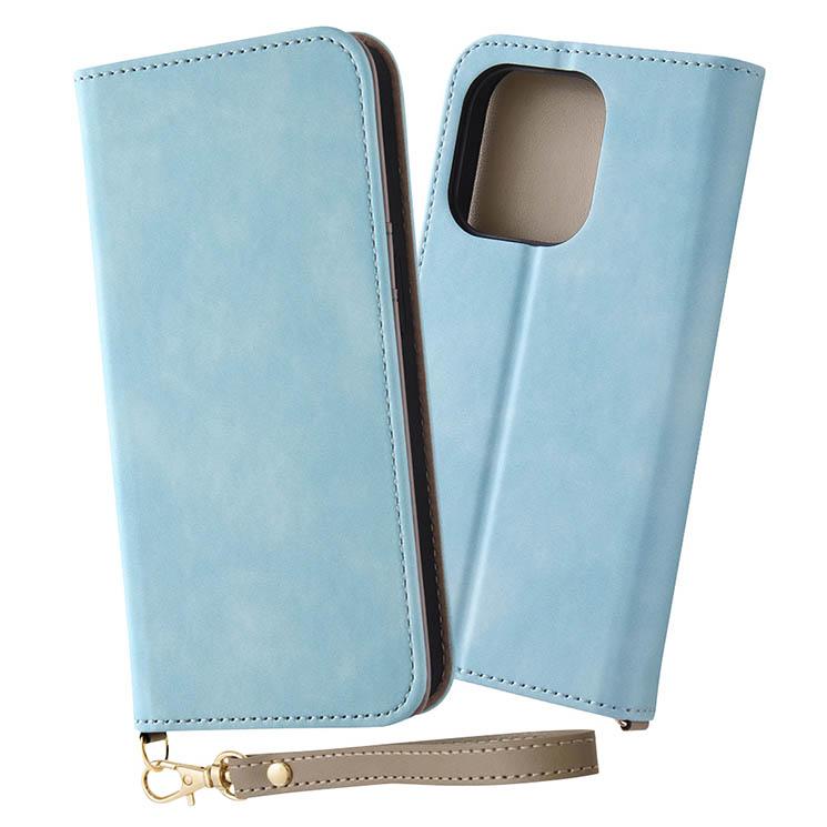 ingrem iPhone15Pro 3眼 手帳型 ケース ブルー カバー PU レザー 耐衝撃 カード 収納 ポケット ストラップホール 付 スタンド機能付き : CROSS ROAD ...