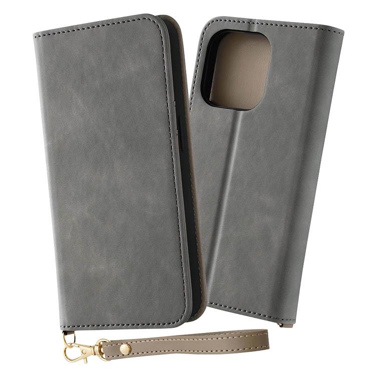 ingrem iPhone15Pro 3眼 手帳型 ケース グレー カバー PU レザー 耐衝撃 カード 収納 ポケット ストラップホール 付 スタンド機能付き : CROSS ROAD ...