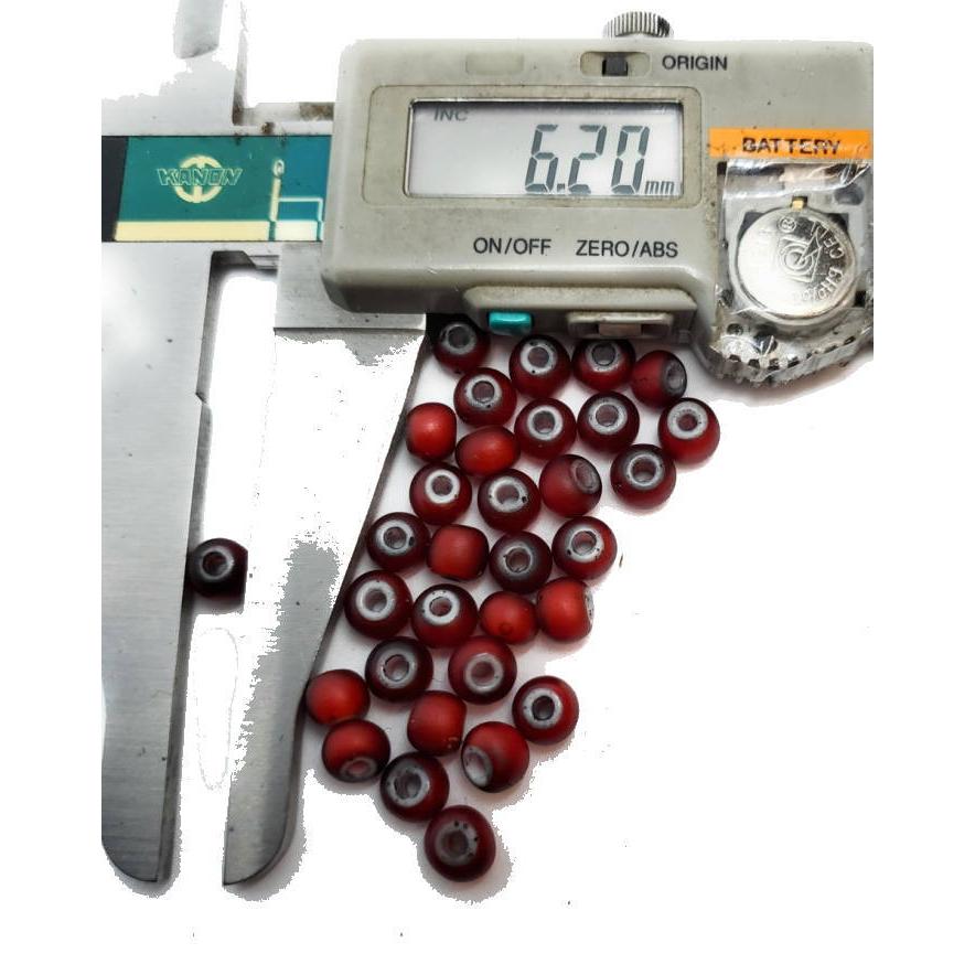 OB-6.3mm 10個セット血赤ビンテージレッドガラス ビーズ ホワイトハート オールドタイプ 直径約6.3mm前後10粒 材料 インディアン ネイティブ アクセサリー ...