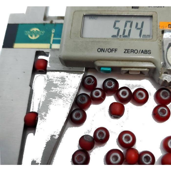 OB-6.3mm 10個セット血赤ビンテージレッドガラス ビーズ ホワイトハート オールドタイプ 直径約6.3mm前後10粒 材料 インディアン ネイティブ アクセサリー ...