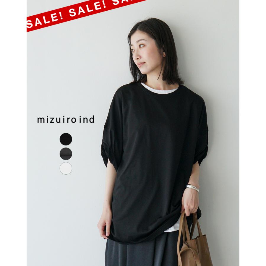 mizuiroind（ミズイロインド） SALE！ミズイロインド ロールアップ スリーブ ワイドTシャツ レディース クルーネック 半袖 ...