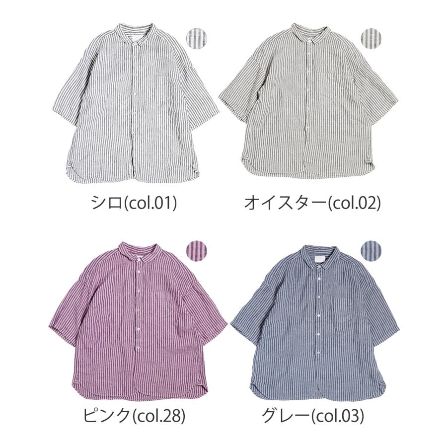 prit 早得期間限定ポイント10倍！プリット 5分袖 シャツ レギュラーカラーシャツ レディース 60/1フレンチリネン ストライプ ドロップショルダー P81553 : Crouka ...