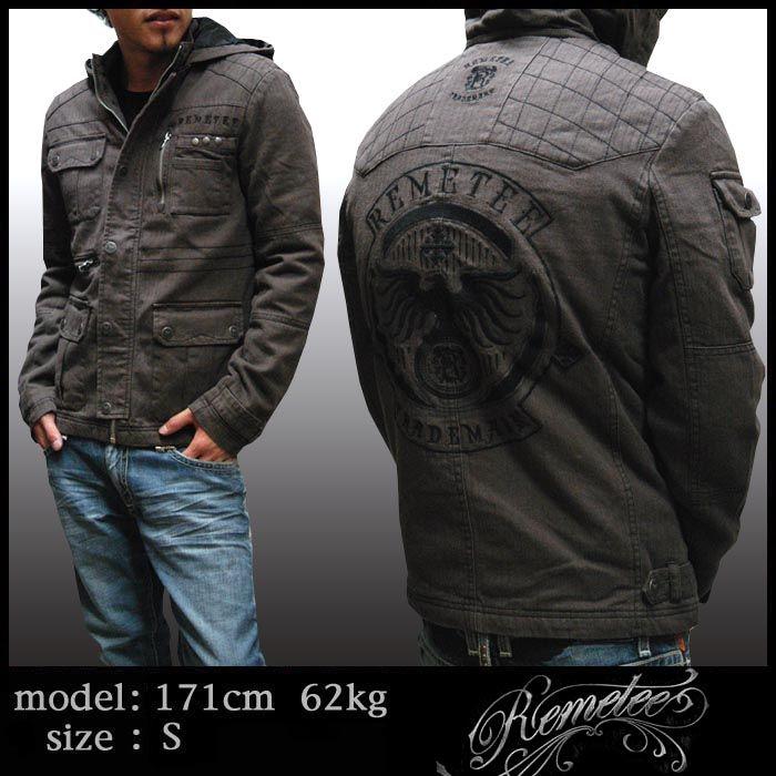 REMETEE レメティー メンズ 長袖 ミリタリー フードジャケット チャコール セレブ ブランド エドハーディ Ed Hardy エド ...