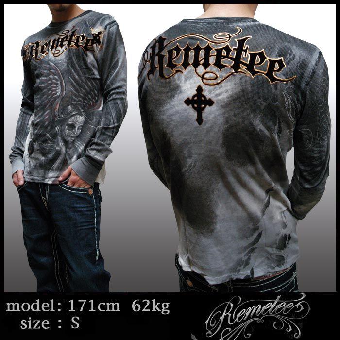 REMETEE レメティー メンズ 長袖 サーマル ANGELIC グレー ロンT セレブ ブランド エドハーディ Ed Hardy エド ...