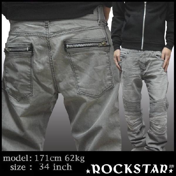 ROC STAR（ロックスター） ROCKSTAR sushi Denim メンズ バイカー ストレート デニム ローライズ グレー セレカジ ...