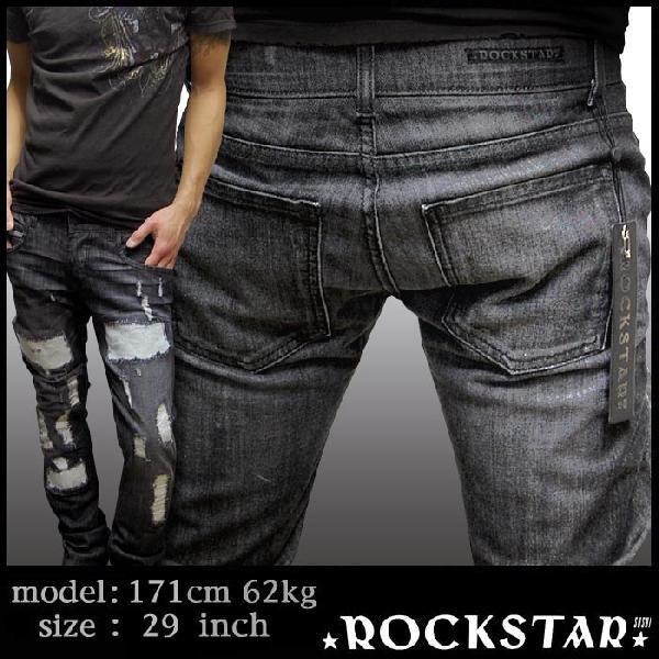 ROC STAR ROCKSTAR sushi Denim メンズ ローライズ スキニー ジーンズ デニム ブラック ダメージ セレカジ ...