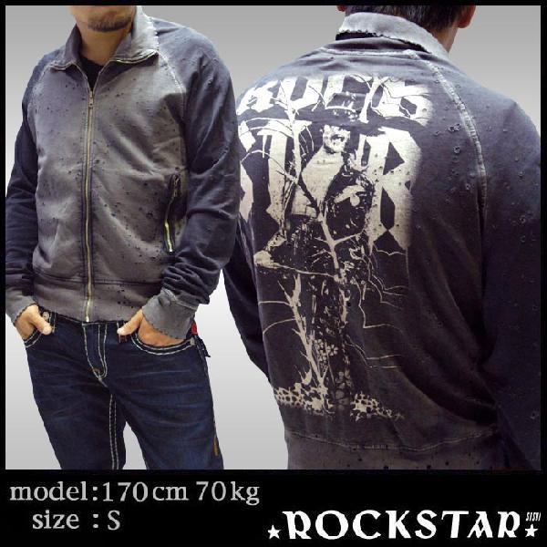 ROC STAR（ロックスター） ROCKSTAR sushi メンズ 長袖 ダメージ トラックジャケット グレー ブラック VF027 セレ ...