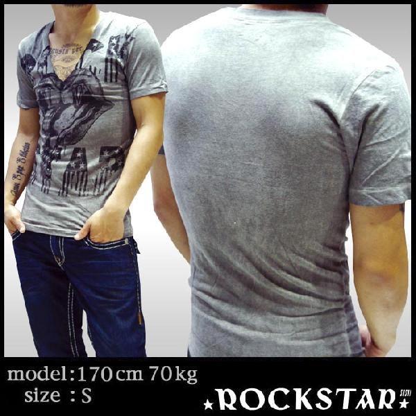 ROC STAR ROCKSTAR sushi メンズ 半袖 Vネック Tシャツ グレー RS002 ロックスター セレカジ アメカジ ロック ...