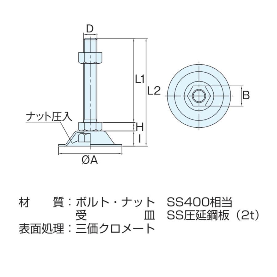 50mm アジャスターボルト 軽量用タイプ 水平 高さ調節 DIY 家具 耐震 L10050 タツタ : l10050 : キャスター物流機器 ...