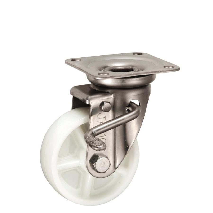 岐阜産研工業 ウカイ PJAB-100 耐荷重122.4kg 100mm ステンレス製 ストッパー付 自在 ナイロン車輪 台車の補修用 ...