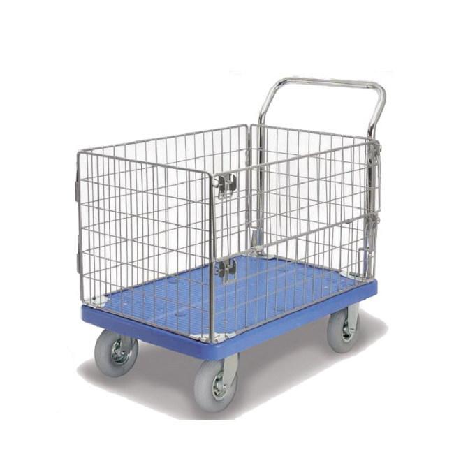 200kg プラスチック台車アミ付 空気入りタイヤキャスター 業務用 運搬車 屋内 金網 かご カゴ 手押し PLA300-AMIM1-HP カナツー 網付 : キャスター物流機器ストア ...