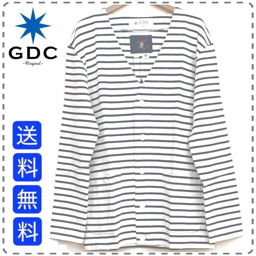 GDC メンズMサイズ 長袖ボーダーカーディガン ジーディーシー 綿100% コットン 厚手 Vネック スウェット 本州送料無料 A743 ...