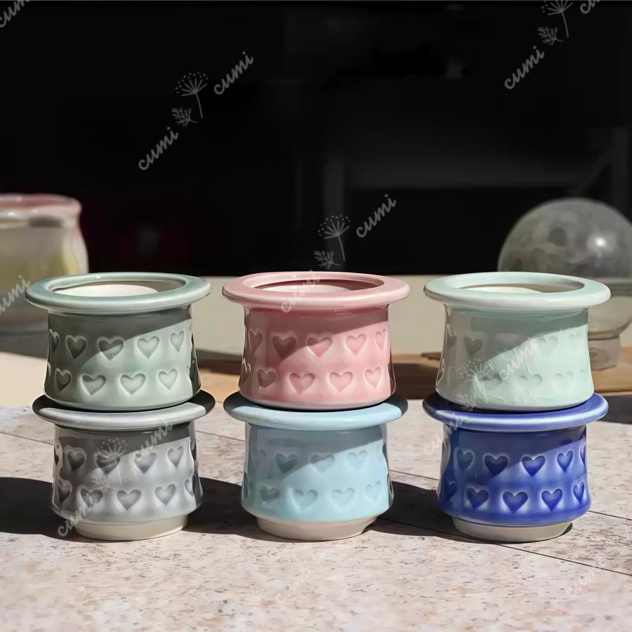 えらべる！N0303 韓国 2号 ハート 窯変 貫入 浮彫 植木鉢 室内 陶器鉢 多肉 植物 鉢植えインテリア プレゼント ...