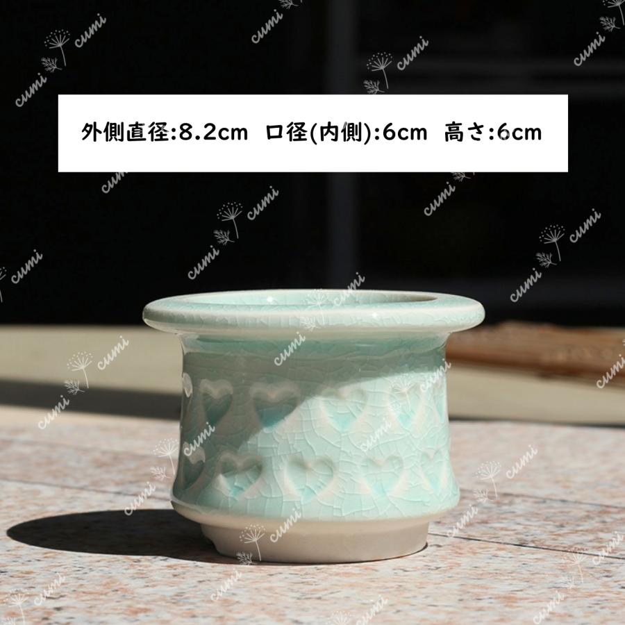 N0303 韓国 2号 6個セット ハート 窯変 貫入 浮彫 植木鉢 室内 陶器鉢 多肉 植物 鉢植え 激安 レア インテリア プレゼント ...